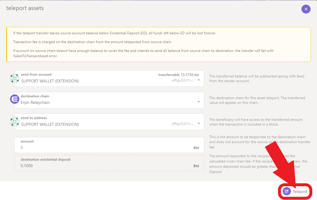 Teleporting on Enjin Blockchain Console – Enjin