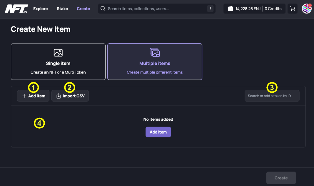 Create or Mint Multiple Items – Enjin